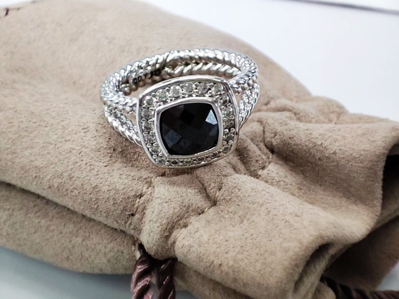 DY 925 Sterling Silver Double Rope Ring Black Agate Ring - Etsy