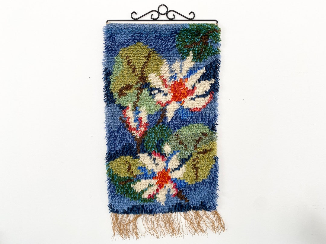Colorful Swedish Rya Wall Hanging With Flowers. Scandinavian Mid ...
