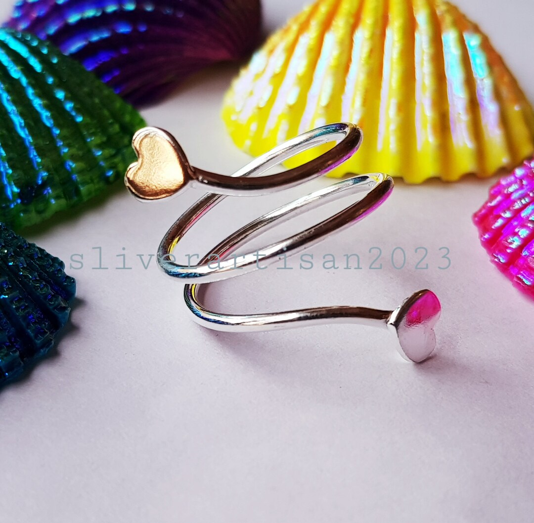 925 Sterling Silver Ring, Dual Band Ring With Dual Heart, Sterling ...