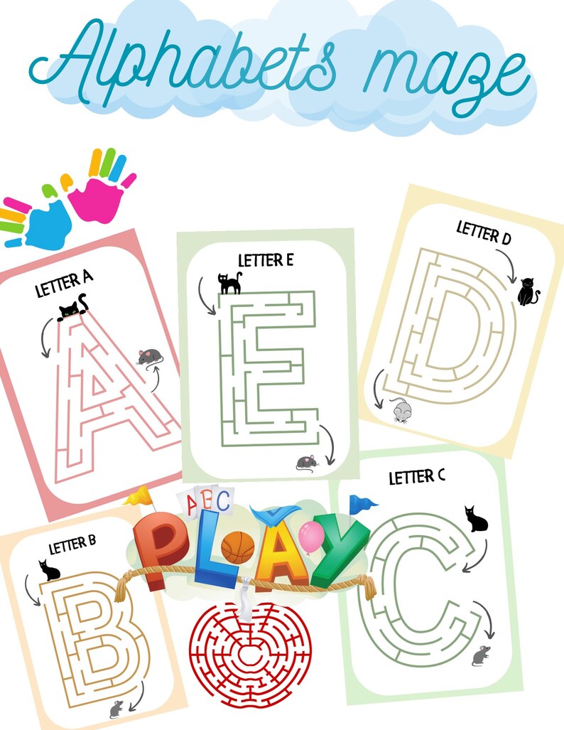 26 Printable Alphabets Maze Worksheet for Fun and Learn.preschool KDG ...