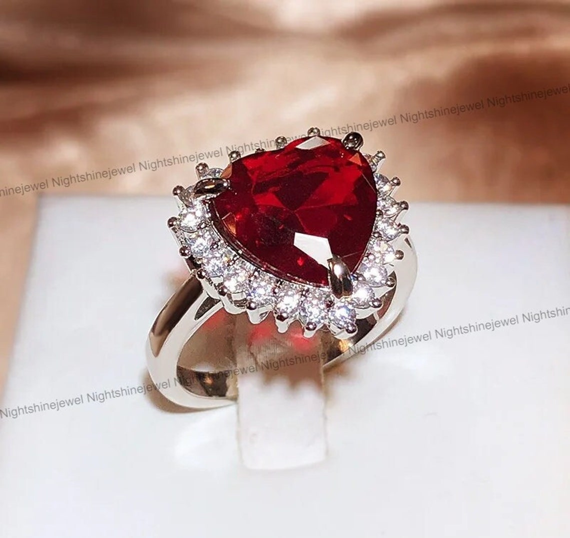 Heart Shaped Designer Wedding Ring, Engagement Ring, 1.8 Ct Red Ruby ...