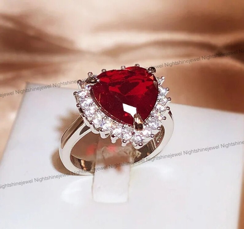 Heart Shaped Designer Wedding Ring, Engagement Ring, 1.8 Ct Red Ruby ...