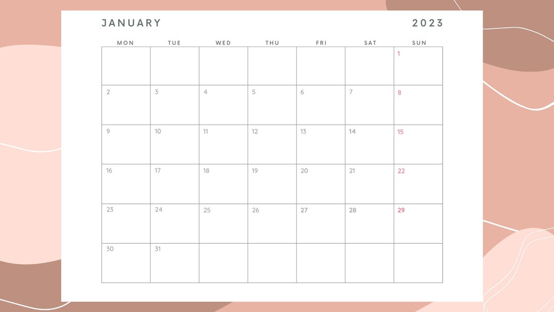 2023 Printable Calendar, Minimalist Monthly Calendar 2023, Printable ...