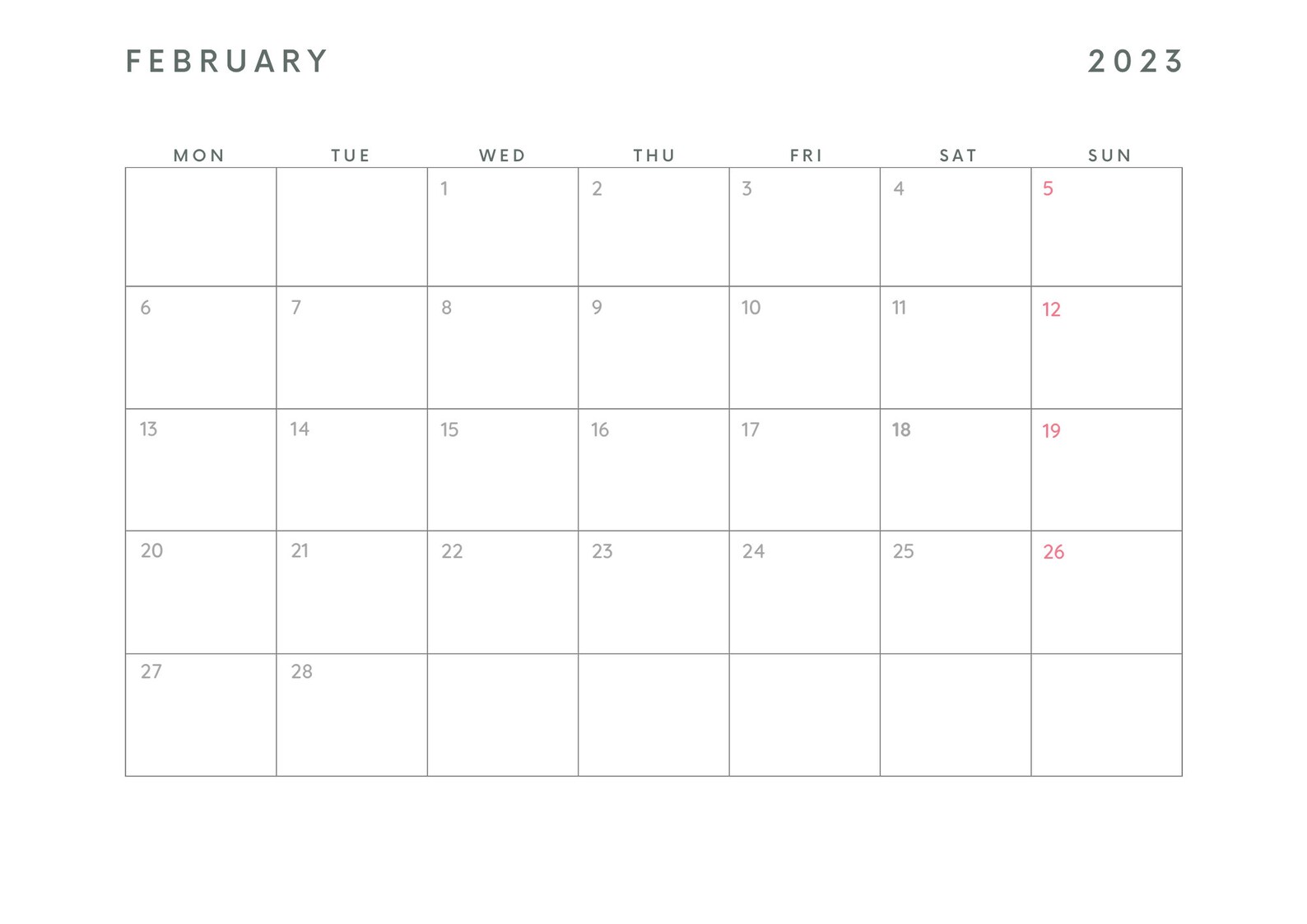 2023 Printable Calendar, Minimalist Monthly Calendar 2023, Printable ...