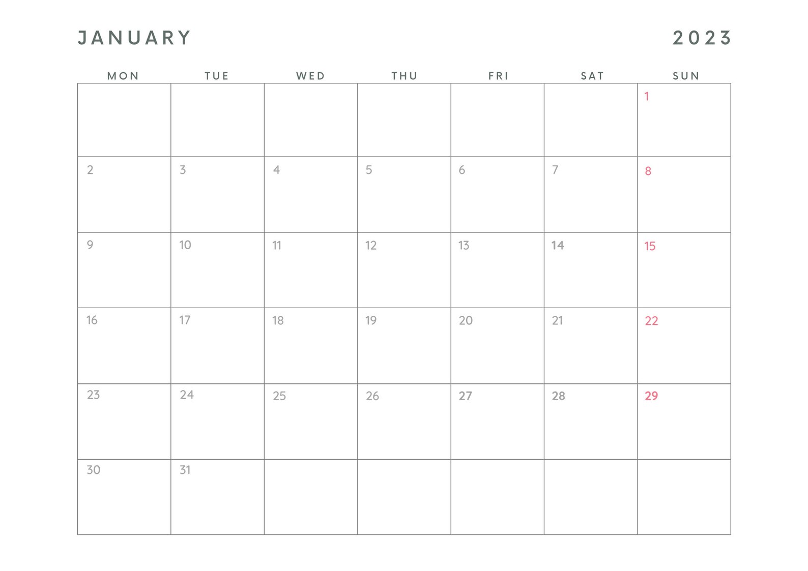 2023 Printable Calendar, Minimalist Monthly Calendar 2023, Printable ...