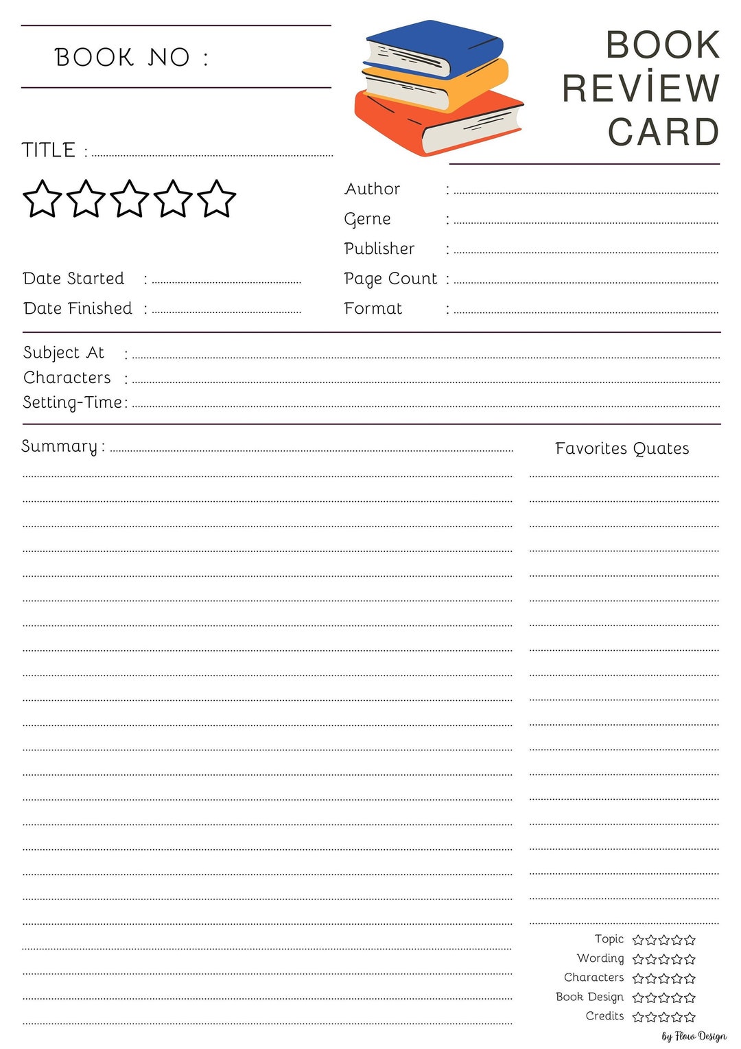 Printable Book Review Card Book Review Template Book Review - Etsy