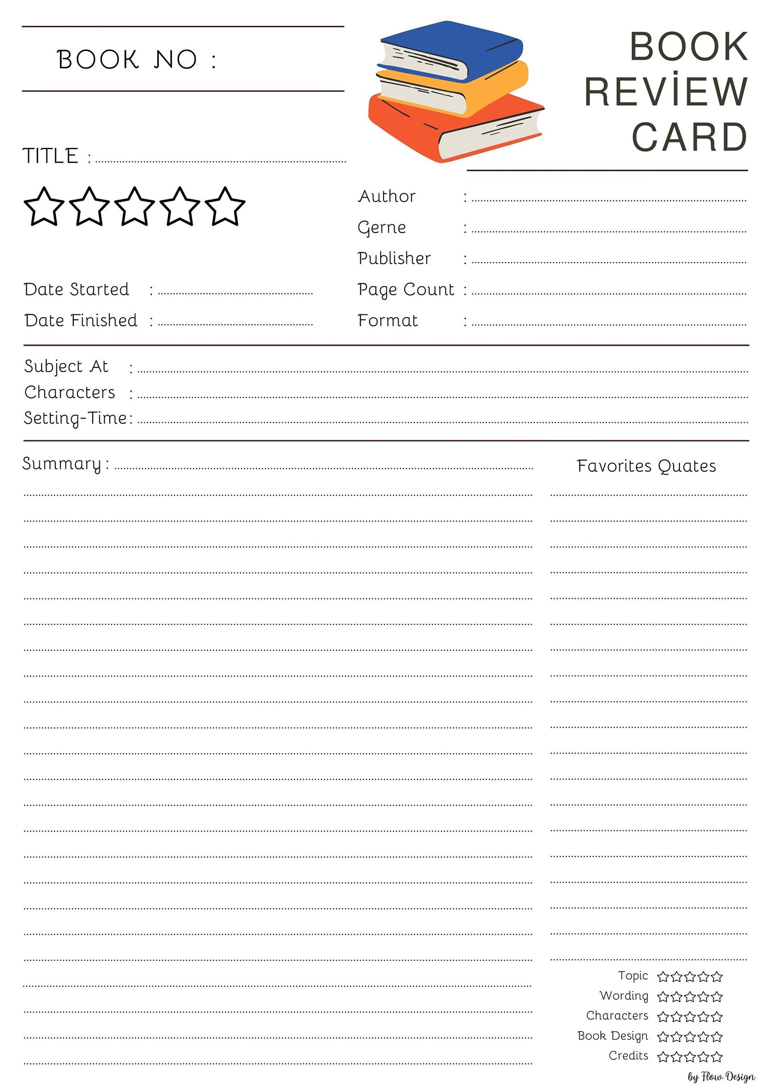 Printable Book Review Card Book Review Template Book Review - Etsy