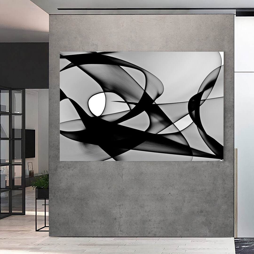 Modern Abstract Art Black and White Canvas Art, Room Wall Decor ...