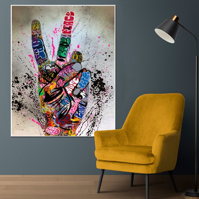 Banksy Wall Art Famous Graffiti Victory Sign Colorful - Etsy