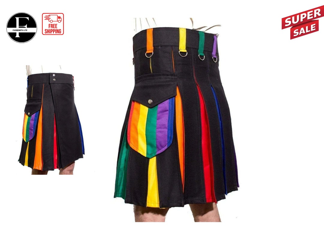 Scottish Men's Rainbow Hybrid Pride Kilt for Men Custom Made Lgpt ...