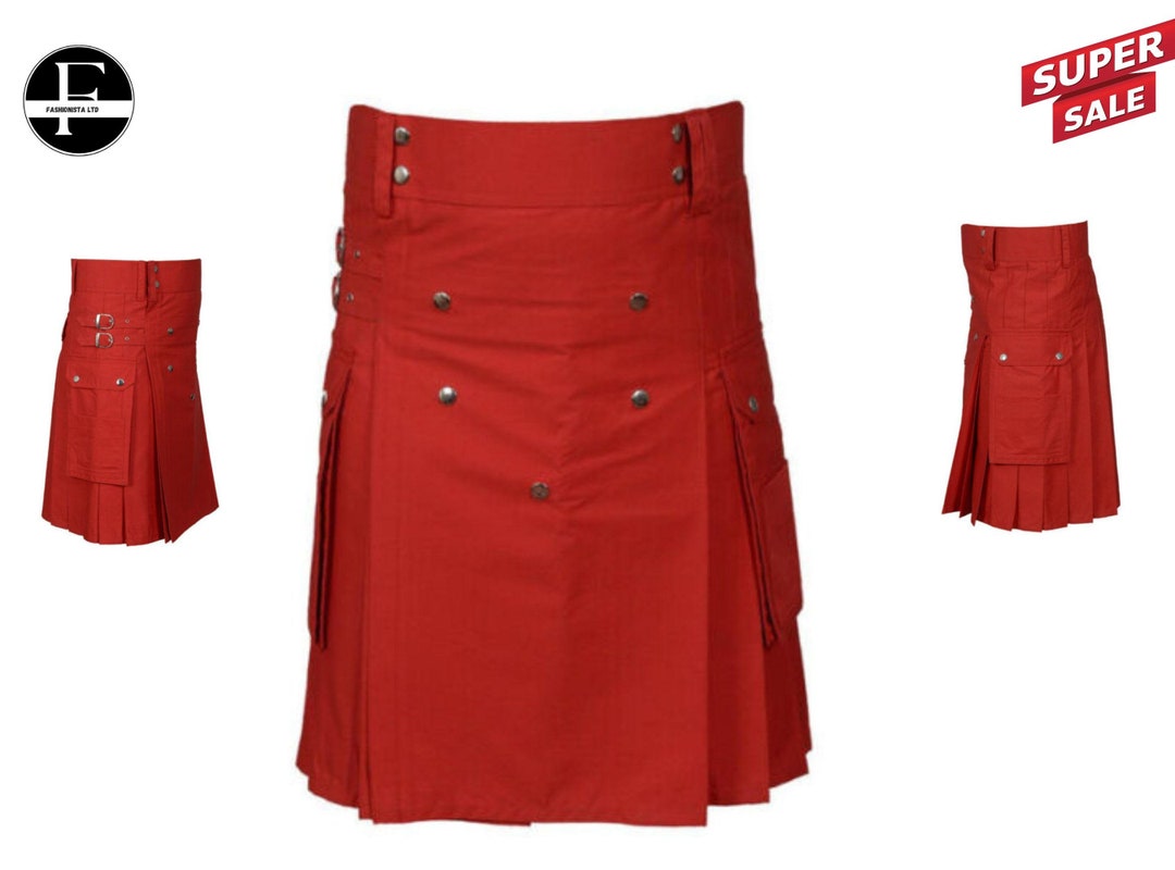 Scottish Men's Red Cotton Utility Kilt | Great Kilt for Men | Best Gift ...