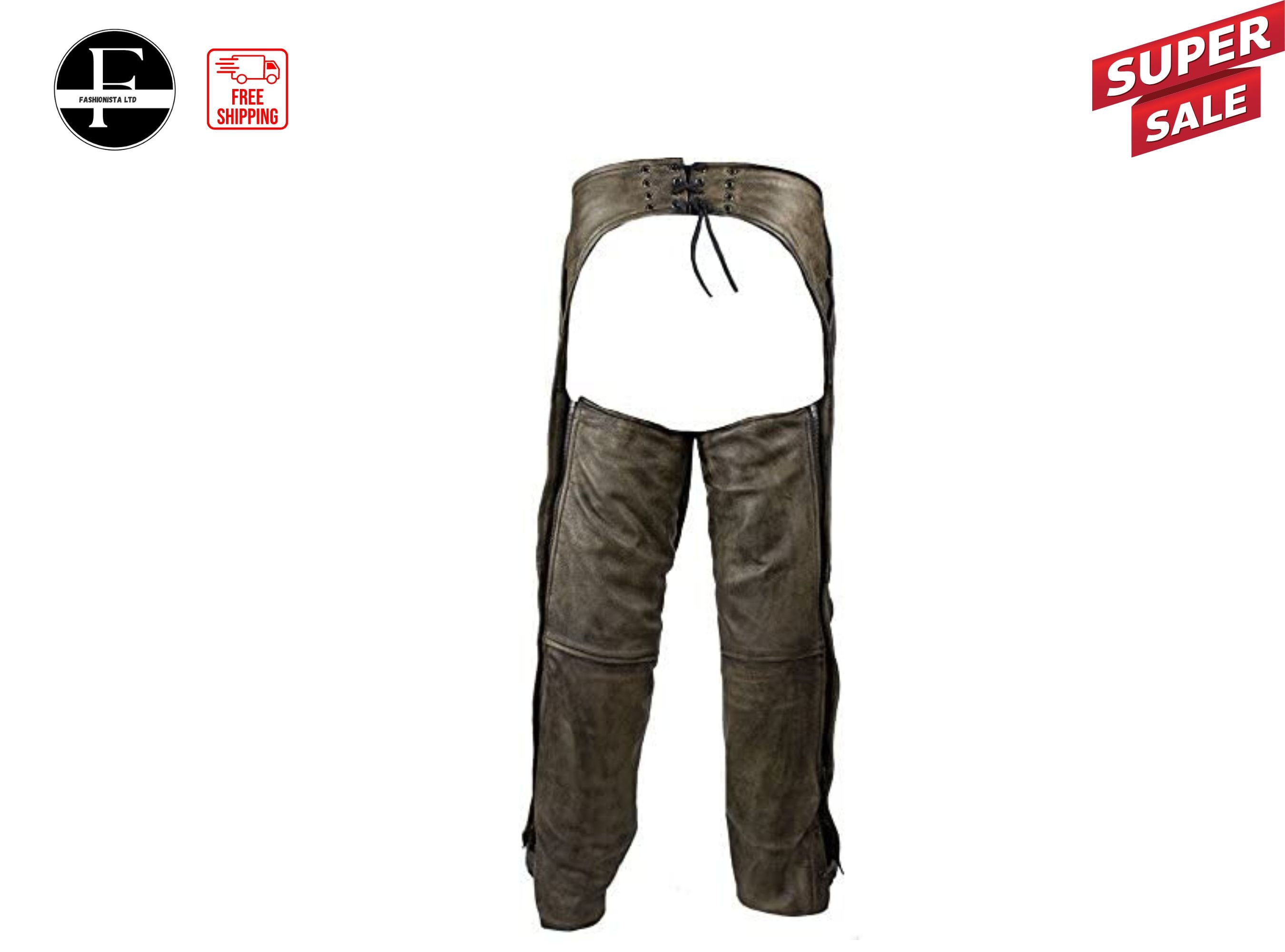 Men's Distressed Brown Riding Biker Chaps Motorcycle Leather Chaps ...