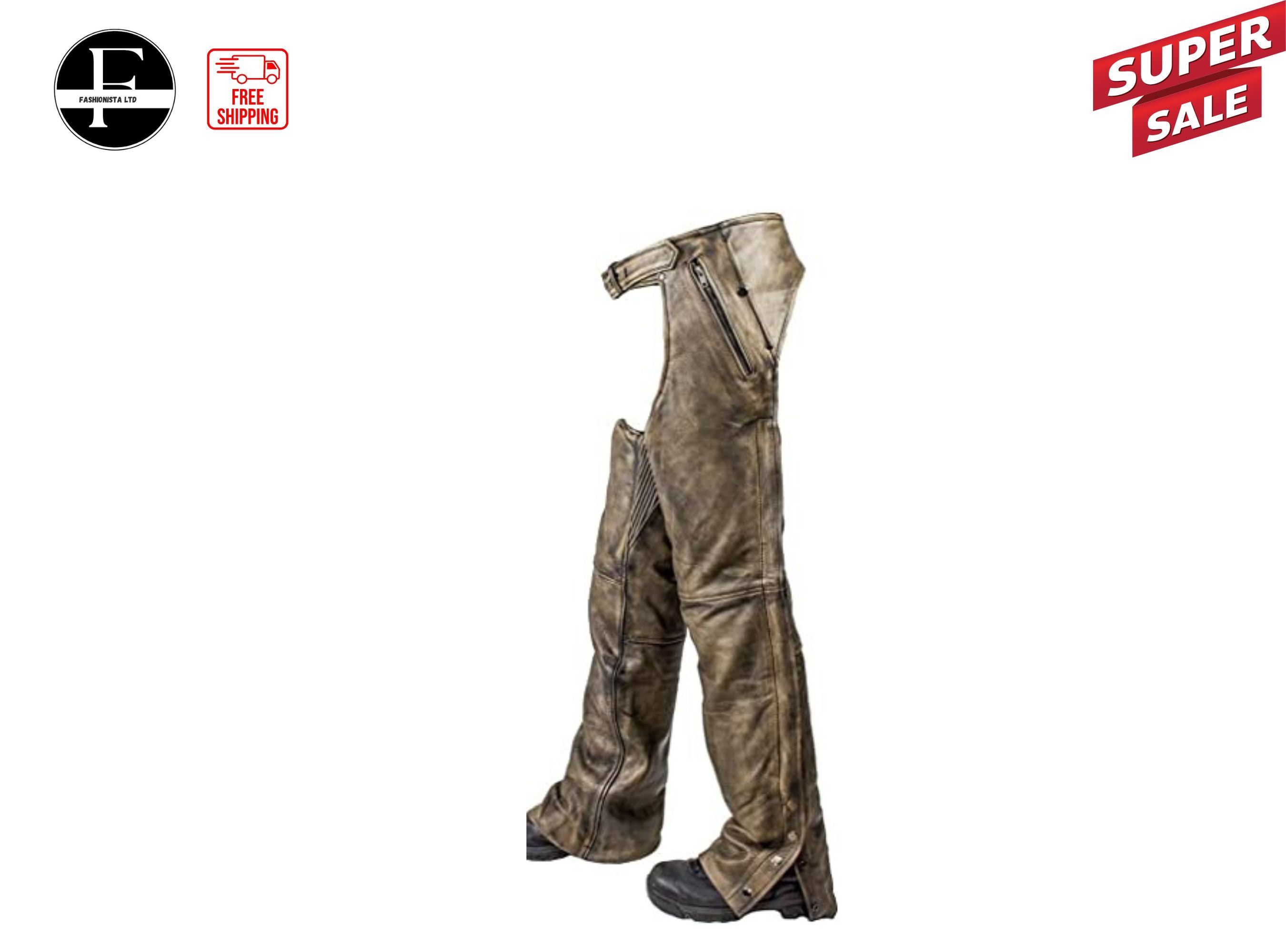 Men's Distressed Brown Riding Biker Chaps Motorcycle Leather Chaps ...