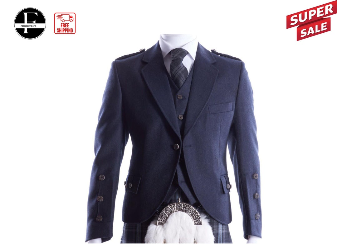 Scottish Men's Blue Argyll Kilt Jackets | Custom Made Wedding Kilt ...