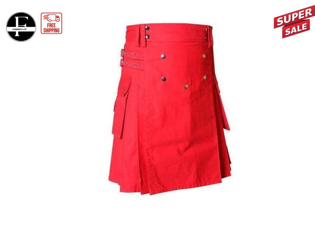 Stylish Men's Handmade Red Deluxe Utility Fashion Kilt | Great Scottish ...