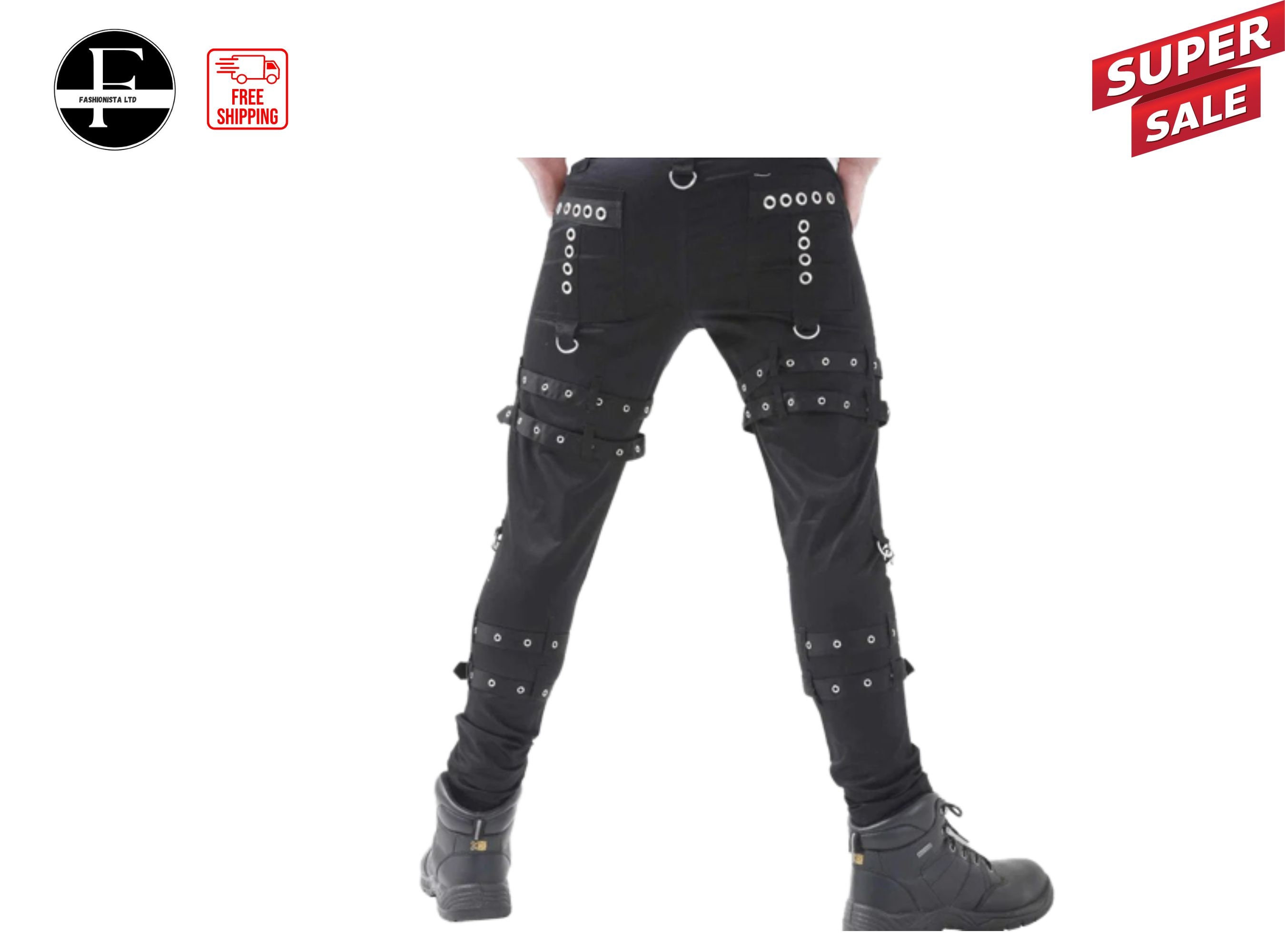 Men's Gothic Pant Dead Threads Buckle Zips Chain Strap Black Cyber Punk ...