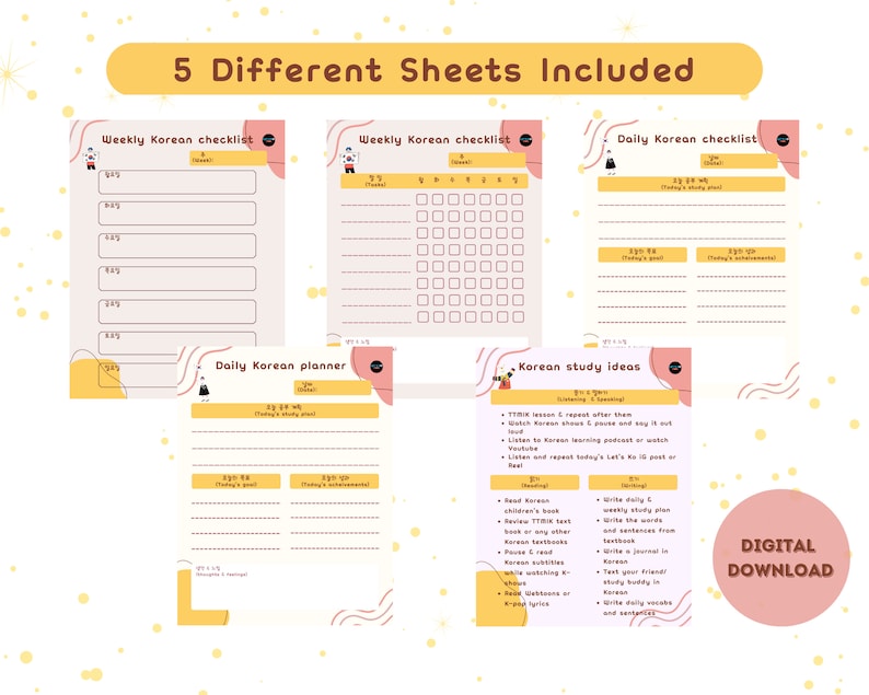 Korean Study Planner Korean Language Study Checklist Daily Korean ...