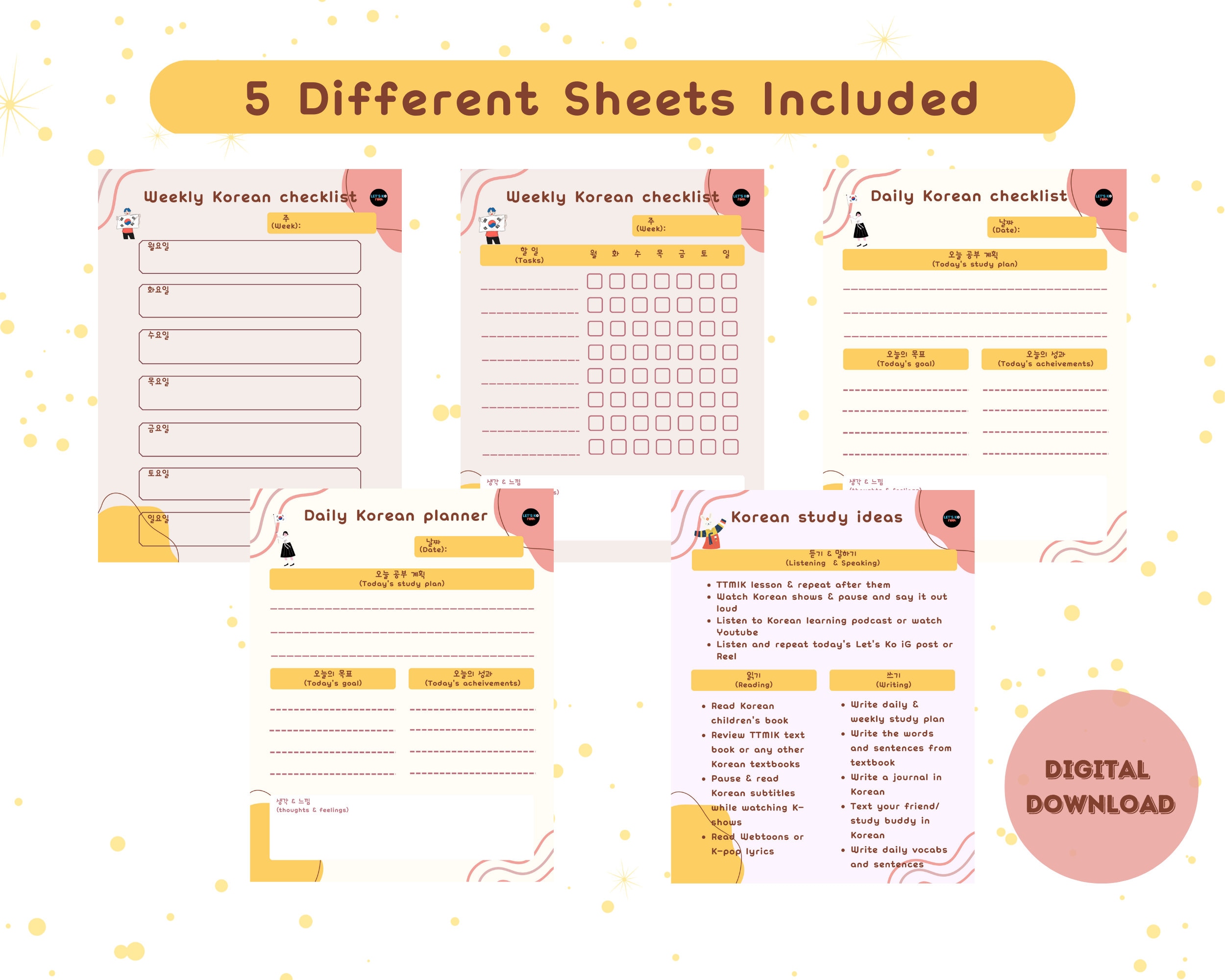 Korean Study Planner Korean Language Study Checklist Daily Korean ...