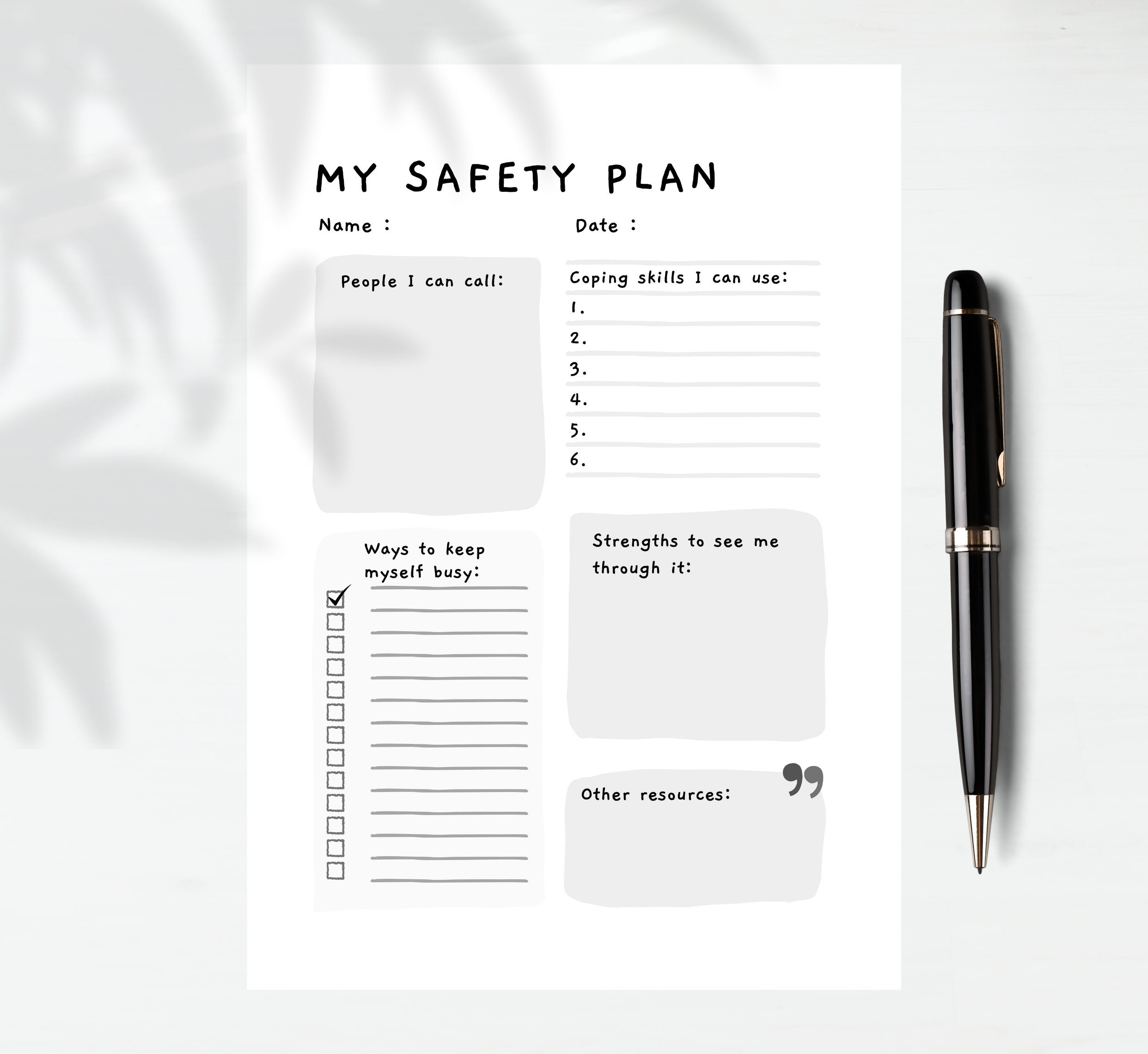 Printable Safety Crisis Plan Worksheet, Therapy Aid, School Counselor ...