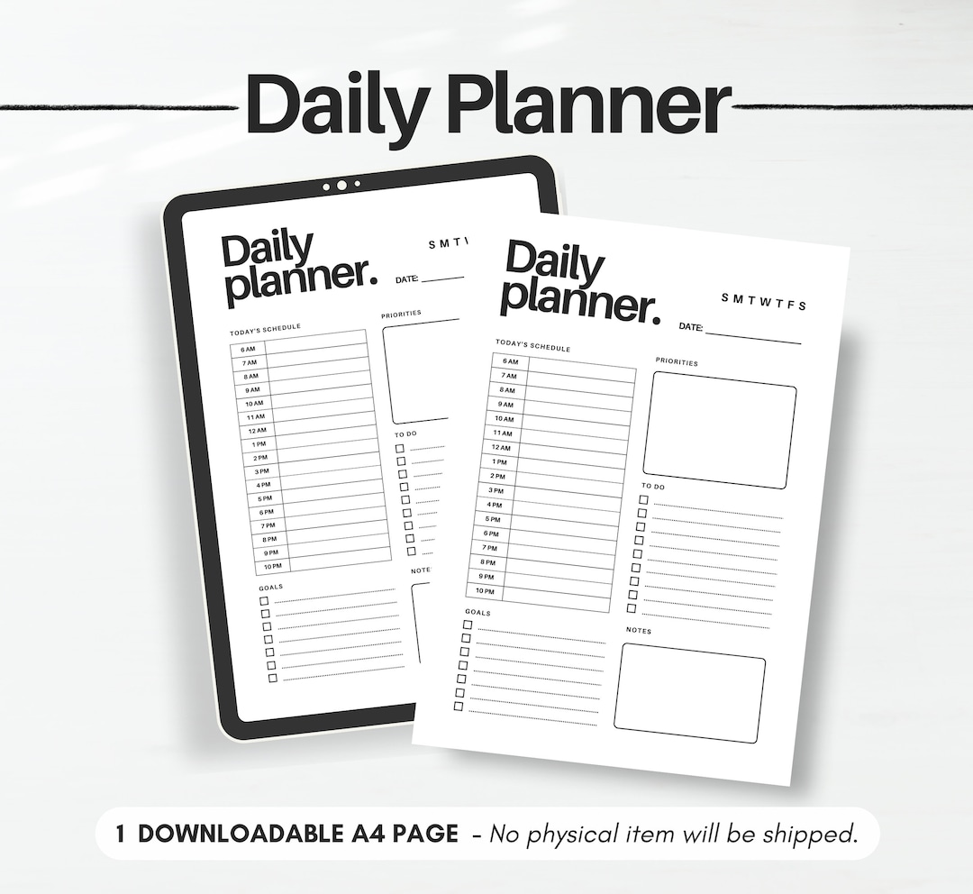 Daily Planner, Printable, Day Planner, Daily Calendar, Daily Schedule ...