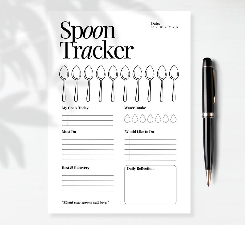 Spoon Theory Daily Tracker, Energy Budget, Fatigue Journal, Spoonie ...