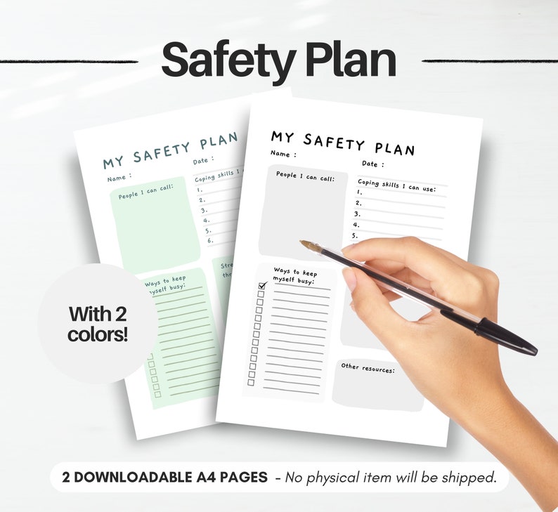 Printable Safety Crisis Plan Worksheet, Therapy Aid, School Counselor ...
