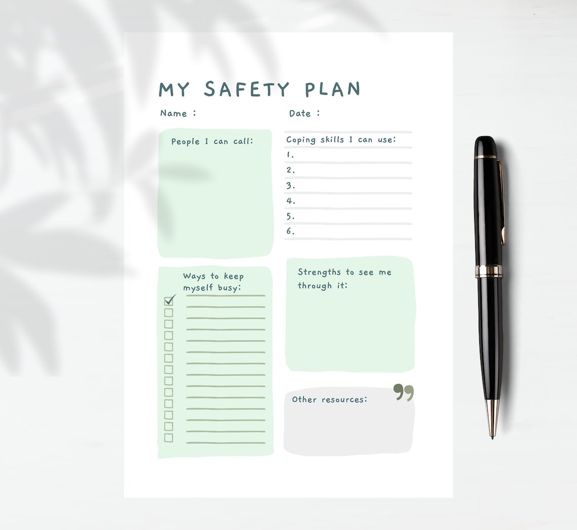 Printable Safety Crisis Plan Worksheet, Therapy Aid, School Counselor ...