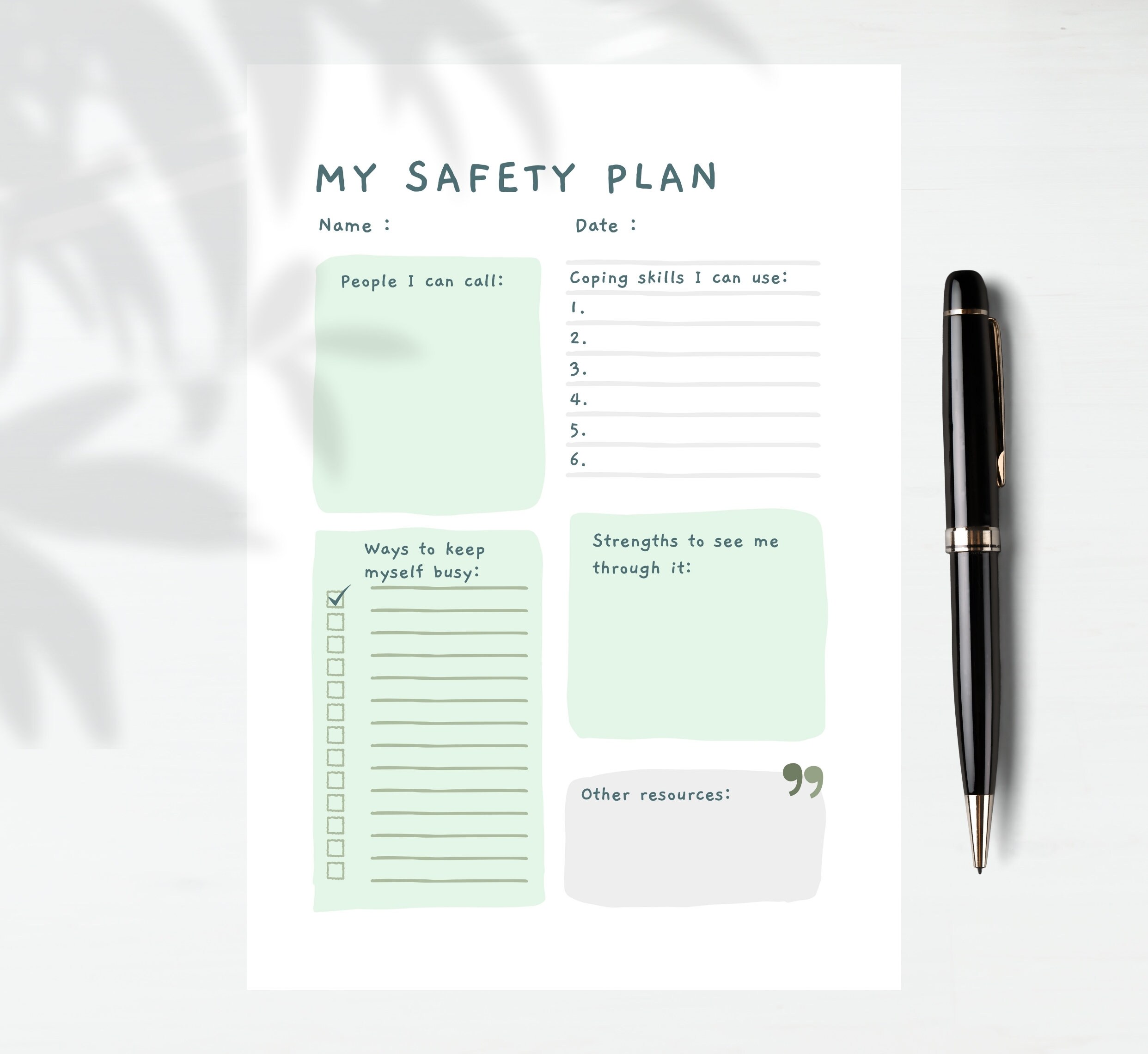 Printable Safety Crisis Plan Worksheet, Therapy Aid, School Counselor ...