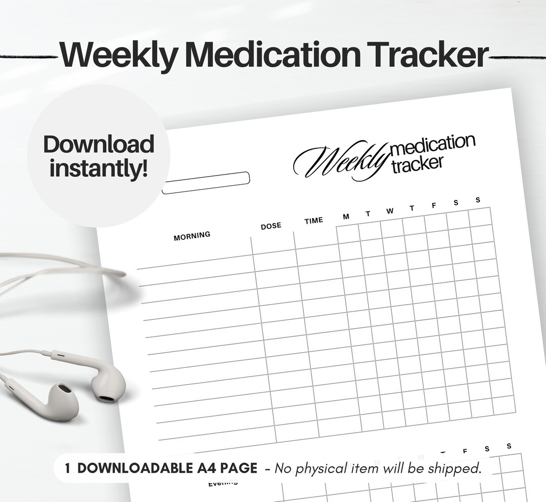 Weekly Medication Tracker, Medication Log Dose Time, Daily Printable ...