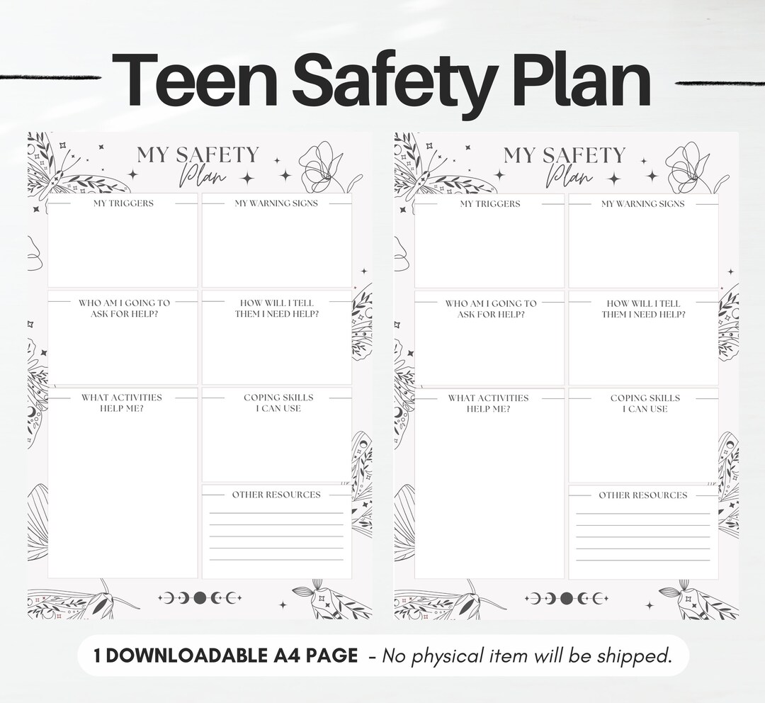 Printable Teen Safety Crisis Plan Worksheet, Therapy Aid, Therapy ...