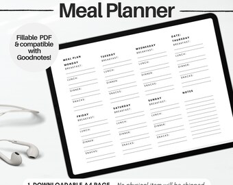 Printable Weekly Meal Planner Landscape, Food Diary, Meal Tracker, Food ...