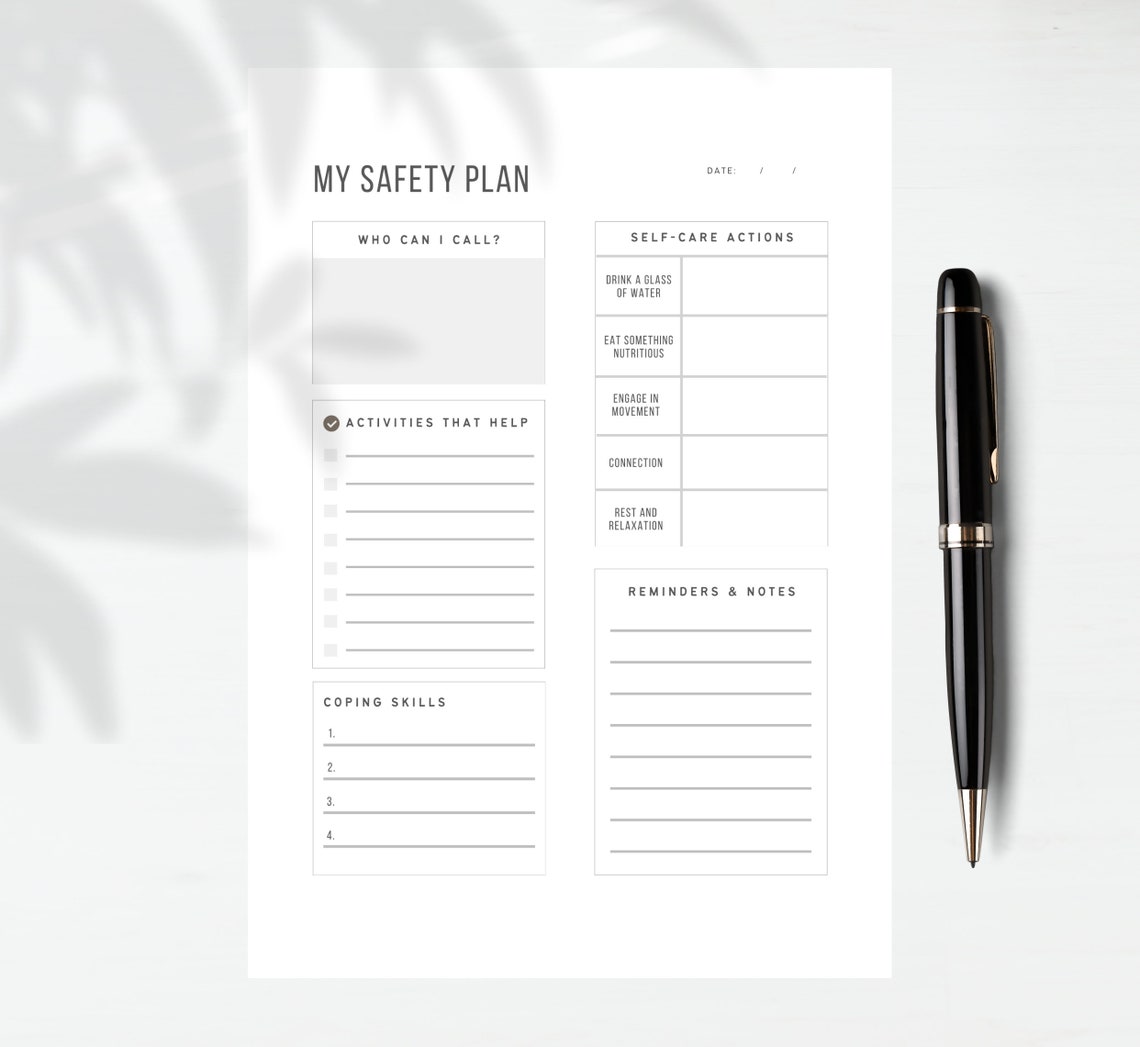 Printable Safety Crisis Plan Worksheet, Therapy Aid, Therapy Resource ...