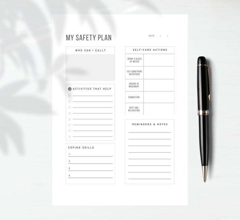 Printable Safety Crisis Plan Worksheet, Therapy Aid, Therapy Resource ...