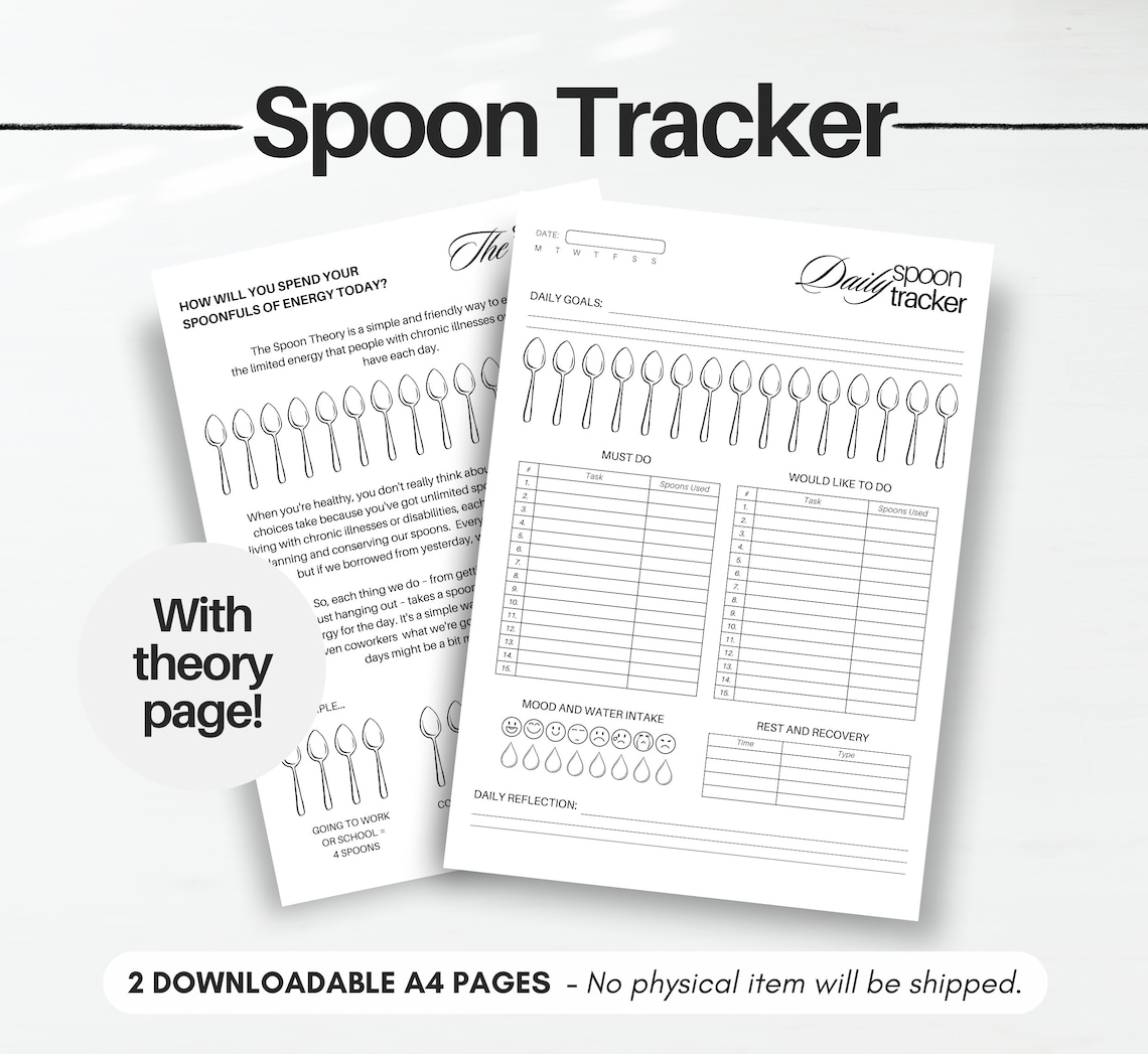 Daily Spoon Tracker, Spoon Theory Journal, Spoonie Diary, Fatigue ...