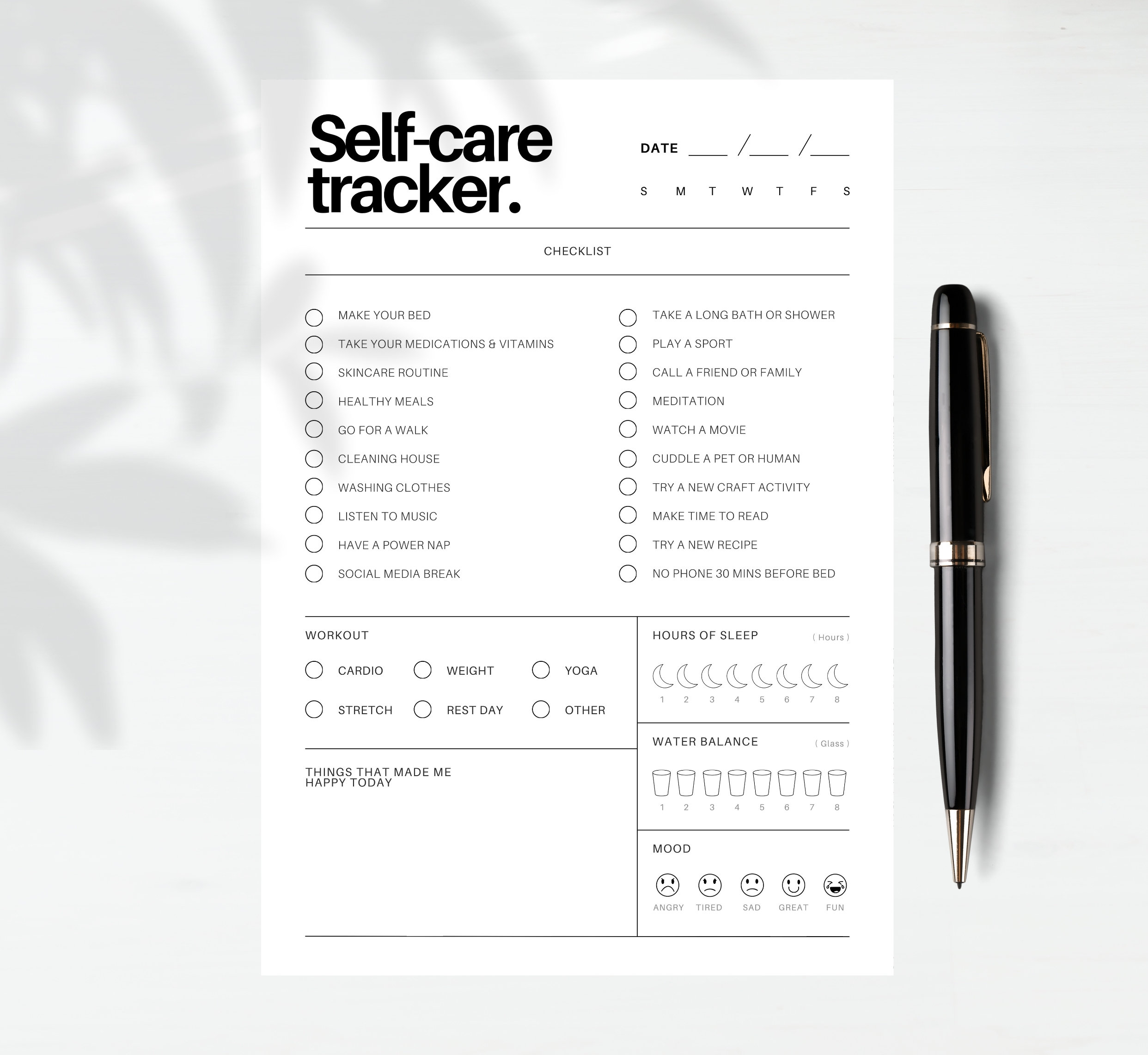 Daily Self Care Tracker Printable, Daily Self Care Checklist, Routine ...
