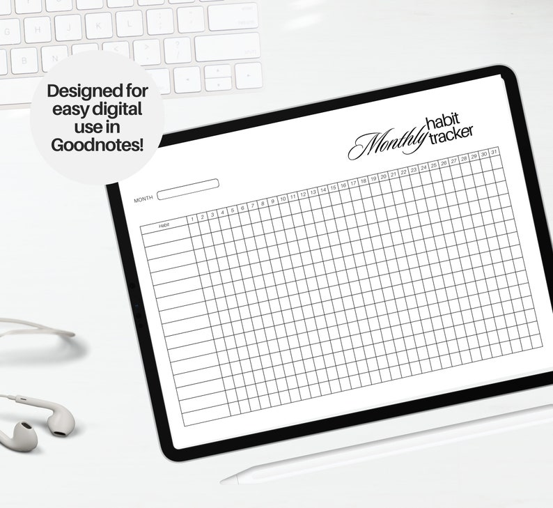 Monthly Habit Tracker Printable Landscape, Habit Tracker Template ...