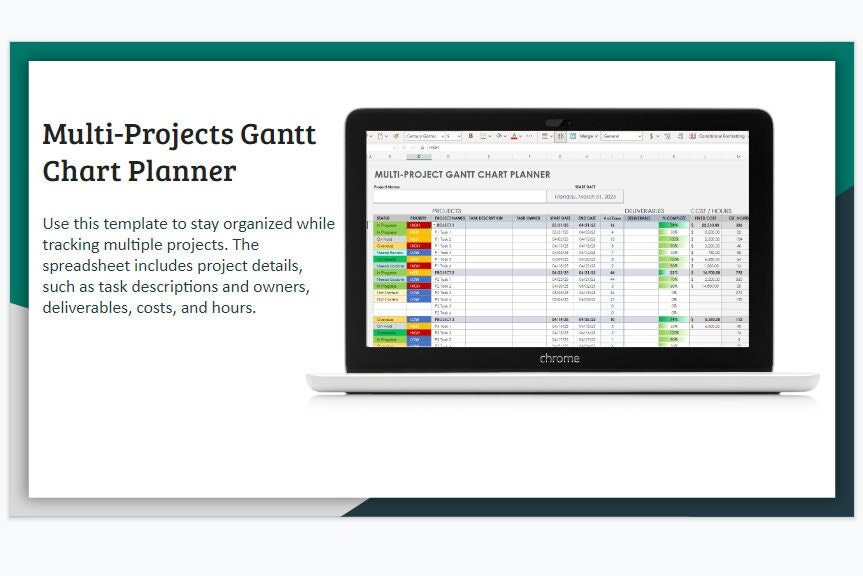 Multi-projects Gantt Chart Planner Excel Template Multiple Project ...