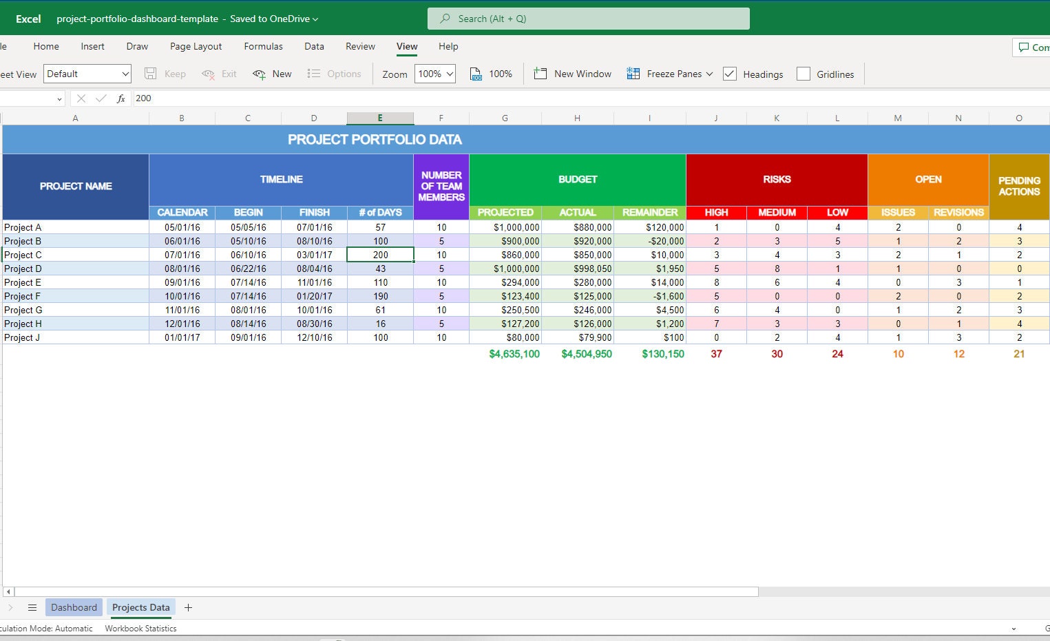 Project Portfolio Dashboard Template Excel Spreadsheet - Etsy Canada