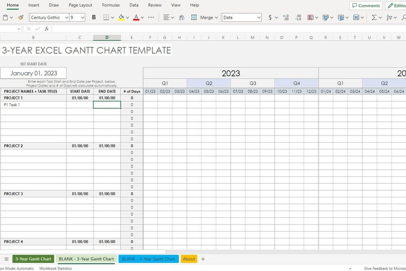 3-year and 5-year Gantt Chart Excel Template Project Tasks - Etsy