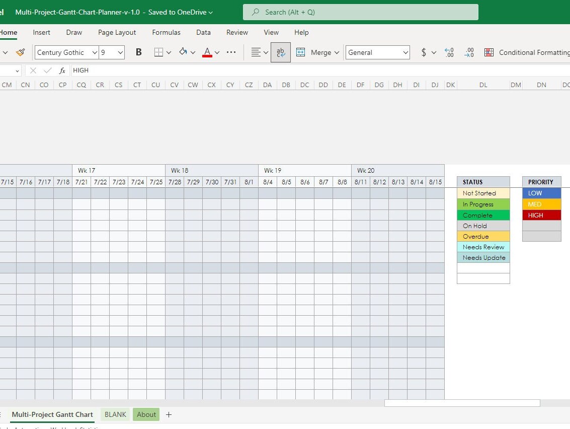 Multi-projects Gantt Chart Planner Excel Template Multiple Project Management Spreadsheet - Etsy
