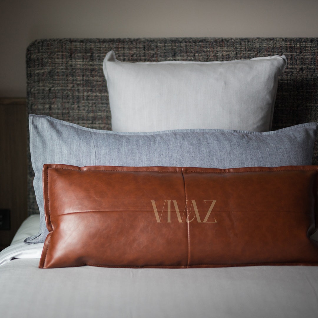 Customised Faux Vegan Leather Lumbar Pillow, Long Pillow, Lumbar Throw ...