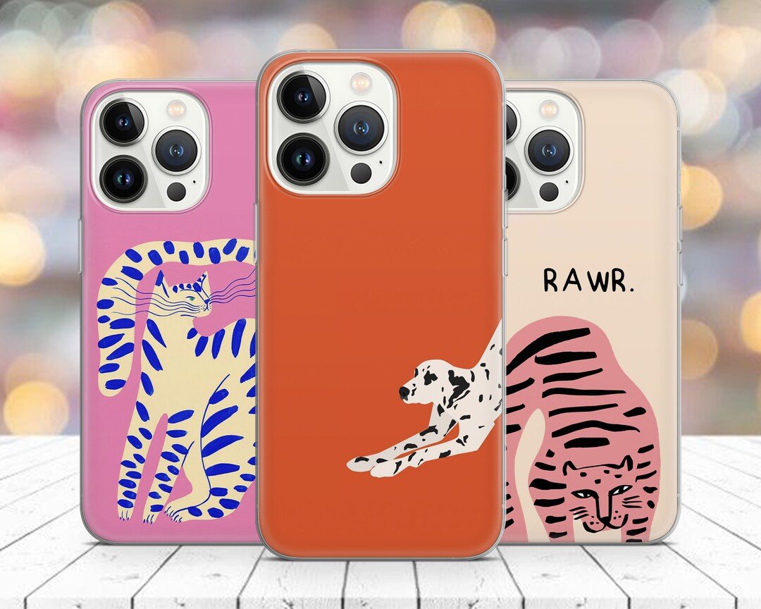 Illustrated Animals Phone Case Tiger Rawr Lover Cat Dog for iPhone 14 ...