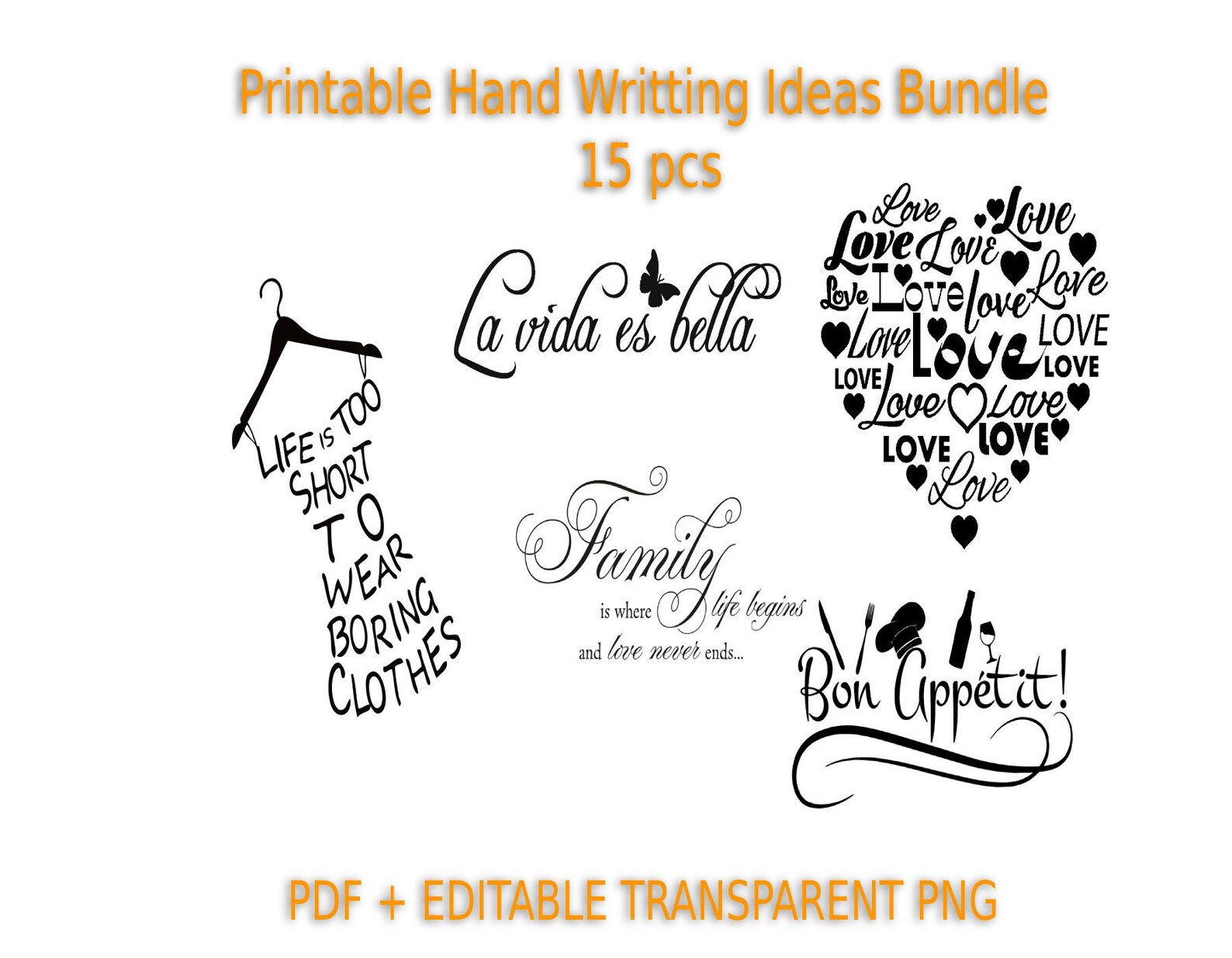 Printable Hand Writing Ideas, 15 Ideas Bundle , T-shirt Printable, PDF ...