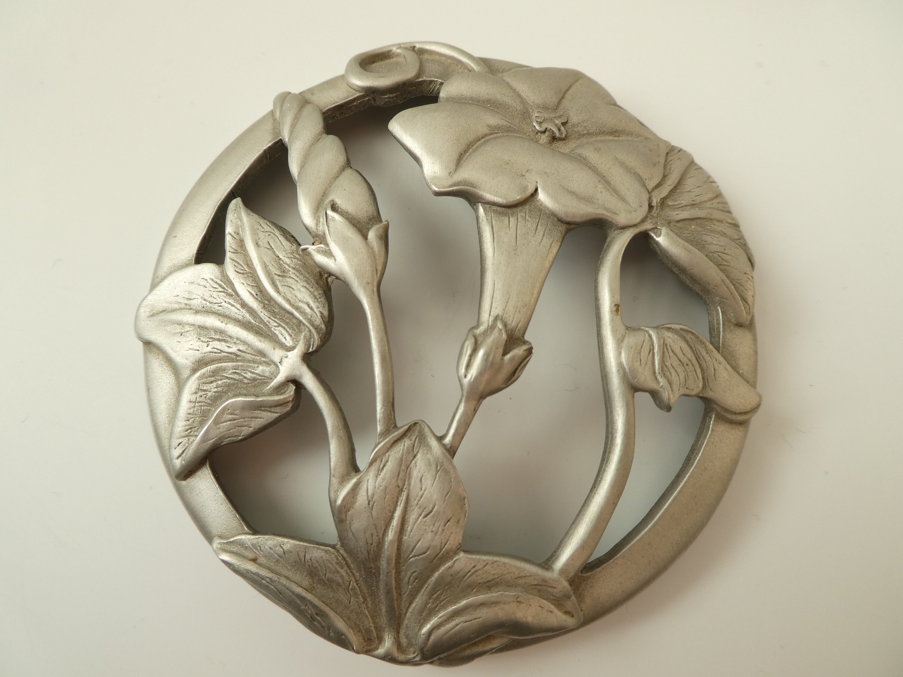 Glass Potpourri Container With Pewter Lid With Morning Glory Floral ...