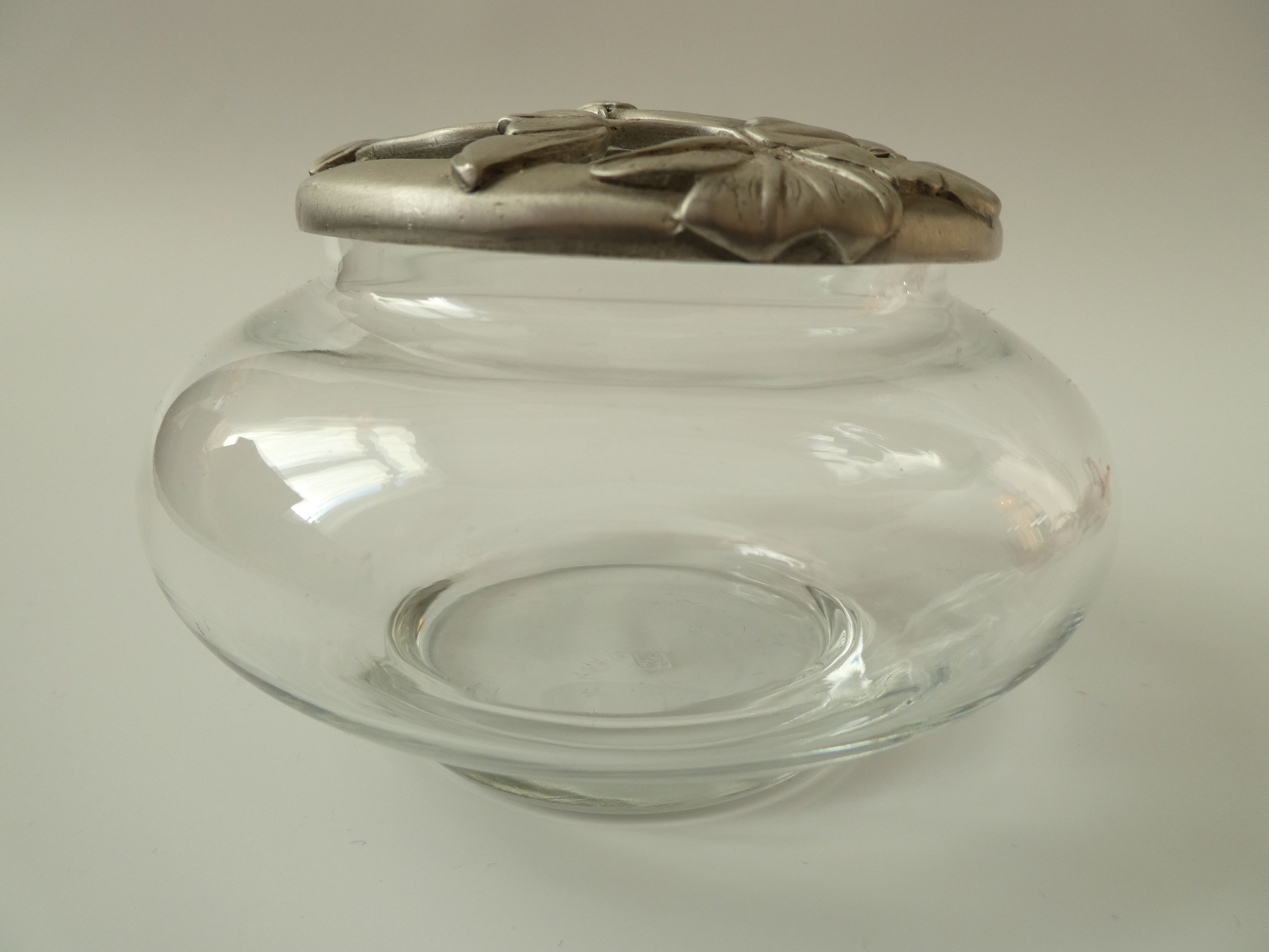 Glass Potpourri Container With Pewter Lid With Morning Glory Floral ...