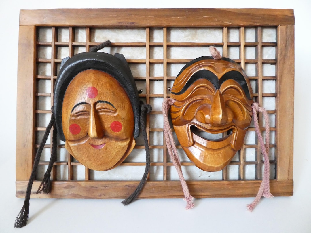 Two Wooden Hahoe Masks From South Korea for Religious Ceremonies or ...