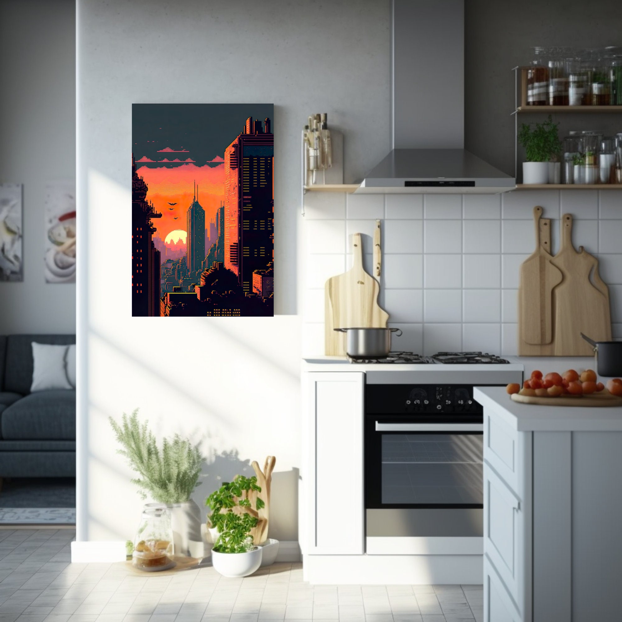 Pixel City Sunset Printable Files, Pixel Art, Digital Painting, Gift ...