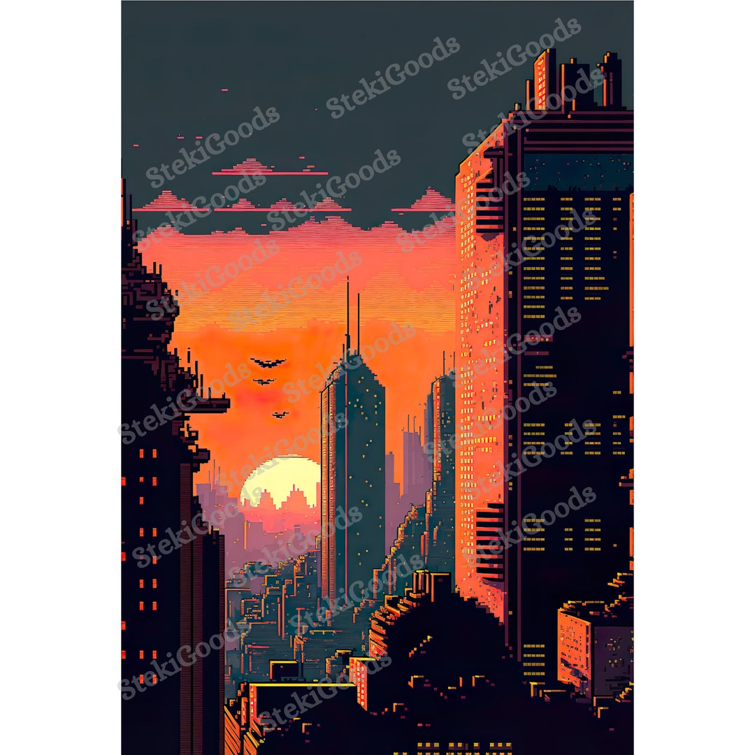 Pixel City Sunset Printable Files, Pixel Art, Digital Painting, Gift ...