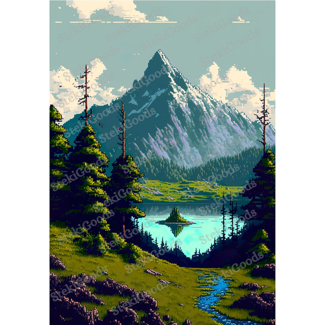Pixel Mountain Printable Files, Pixel Landscape, Pixel Art, Gift ...