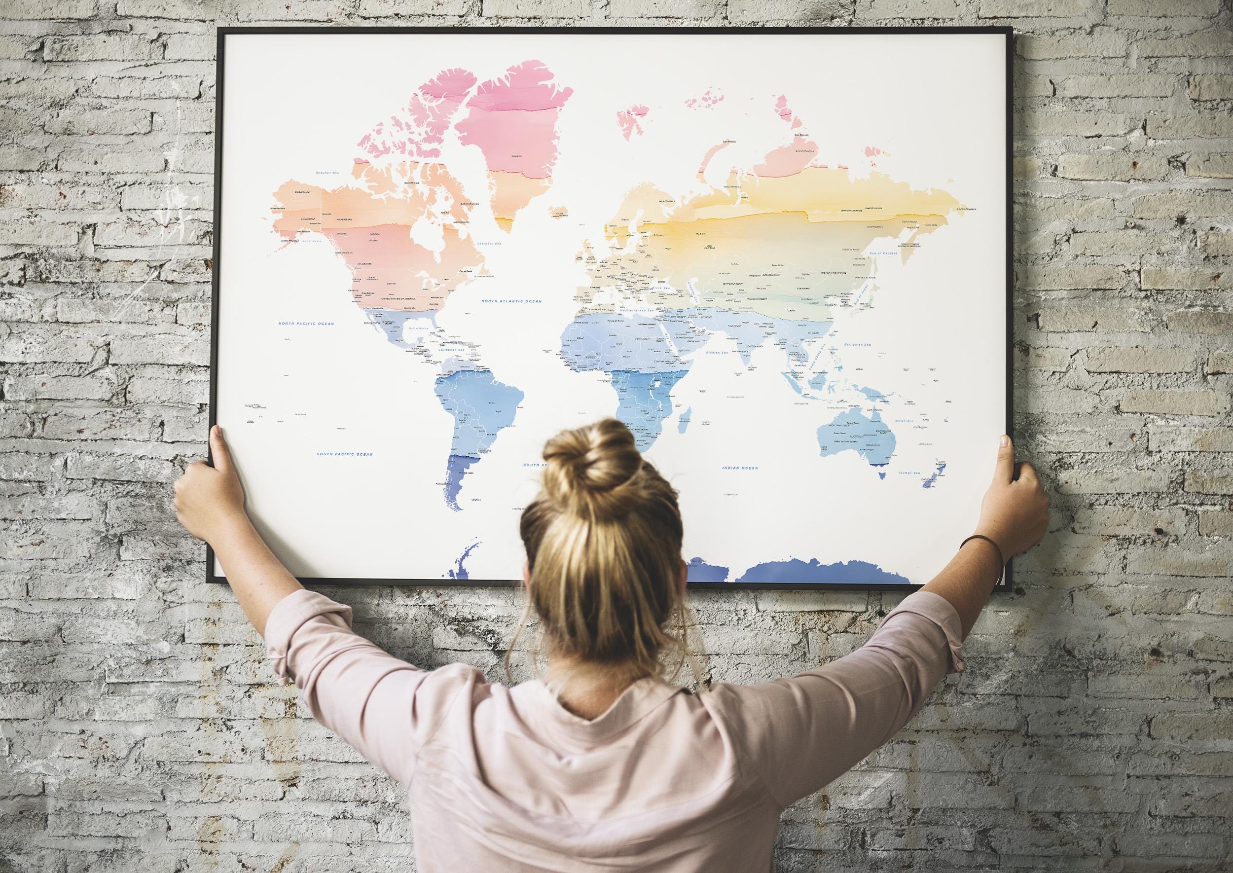 Watercolor World Map Etsy